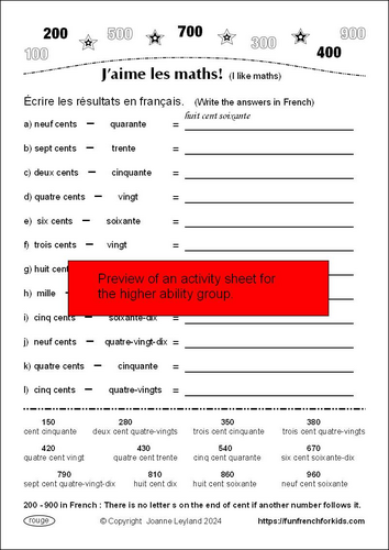 French numbers 100 - 1000 (numéros / nombres) | Teaching Resources