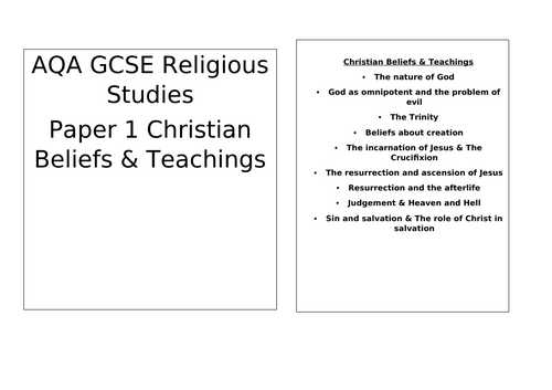 AQA GCSE RS Christian Beliefs & Teachings Walk Through | Teaching Resources AQA GCSE RS Christian Beliefs & Teachings Walk Through | Teaching Resources