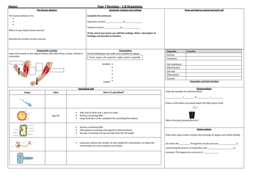 KS3 Biology AQA Revision mats | Teaching Resources