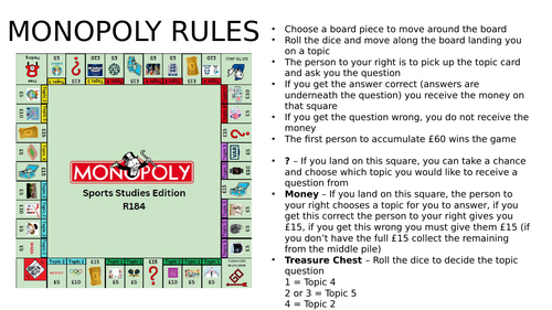 CNAT Sport Studies R184 Monopoly Revision | Teaching Resources