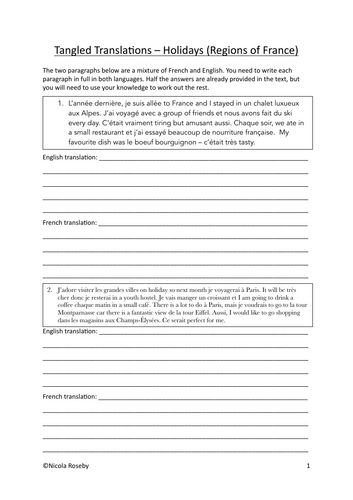 Tangled Translation - Holidays (Regions of France) | Teaching Resources