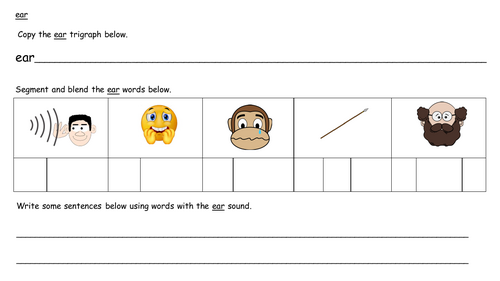 Phonics Phase 3 Worksheets (full set) Sound boxes for segmenting and ...