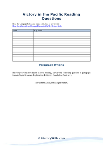 Allied Victory in the Pacific of WWII Timeline Worksheet | Teaching ...