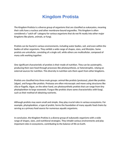 Kingdom Protista : Reading Comprehension Questions With Answers - Quiz ...