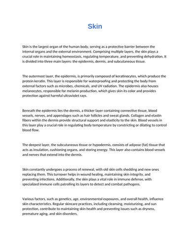 Skin : Reading Comprehension Questions With Answers - Quiz / Test ...