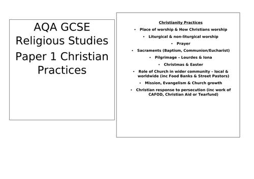 AQA GCSE RS Christian Practices walk through | Teaching Resources