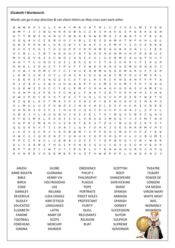 Elizabeth I Word Search | Teaching Resources