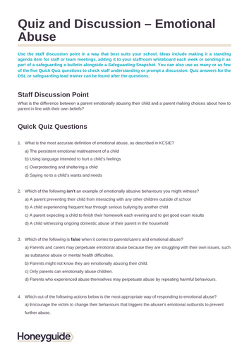 Emotional Abuse Safeguarding Training Pack | Teaching Resources