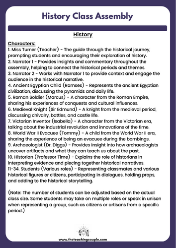 History Focussed - Class Assembly Script | Teaching Resources
