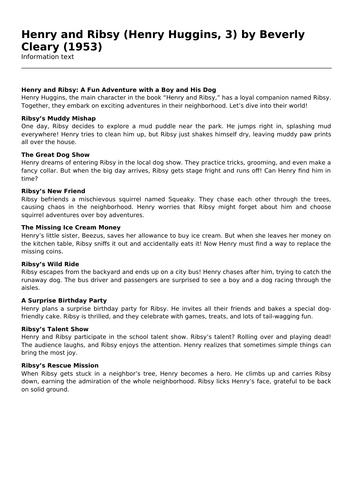 Henry and Ribsy (Henry Huggins, 3) by Beverly Cleary (1953) | Teaching ...