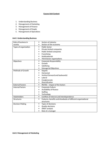 Higher Business Management - Course Introduction and Content List ...