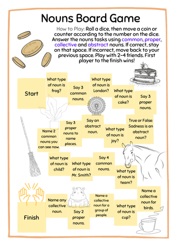 Nouns Board Game Types of Nouns SATs KS2 KS3 | Teaching Resources