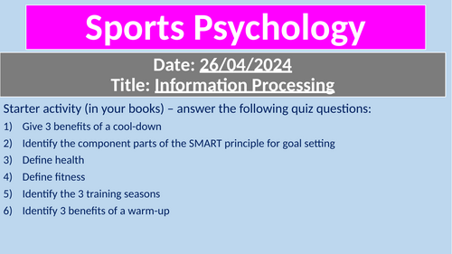 AQA GCSE PE Information Processing lesson | Teaching Resources