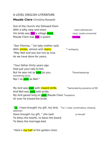 OCR ENGLISH LITERATURE A LEVEL: Christina Rossetti "Maude Clare ...