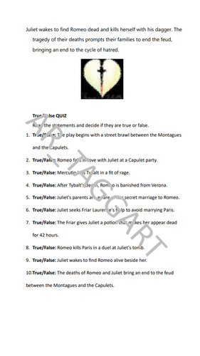 SHAKESPEARE - COMPREHENSION-ROMEO & JULIET PLOT SUMMARY | Teaching ...