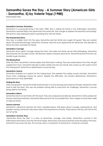 Samantha Saves the Day - A Summer Story (American Girls - Samantha, 5 ...
