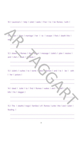 SHAKESPEARE - ROMEO & JULIET - SENTENCE SCRAMBLE - PLOT SUMMARY ...