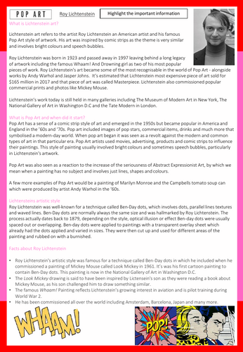 Artist fact sheet: Roy Lichtenstein | Teaching Resources