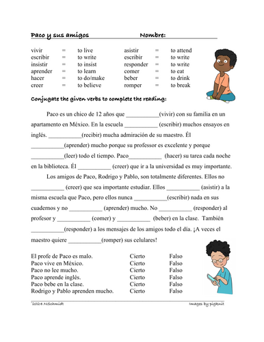 Spanish Regular -ER and -IR Verbs Reading: Paco y sus amigos | Teaching ...