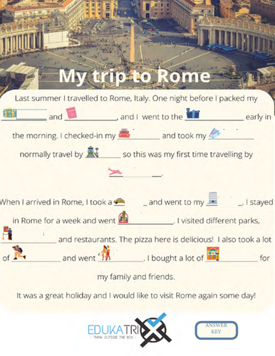 TRAVEL vocabulary exercise -- MY TRIP TO ROME -- with key! | Teaching ...