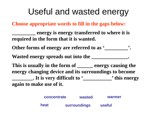 Energy cloze (gap fill) starter activities | Teaching Resources
