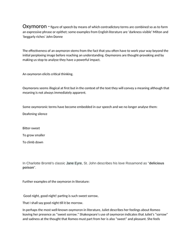 GCSE English Literature: the oxymoron in Unseen Poetry - examples from ...