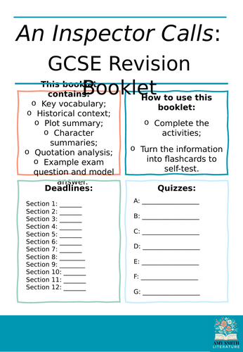 An Inspector Calls Revision Booklet | Teaching Resources