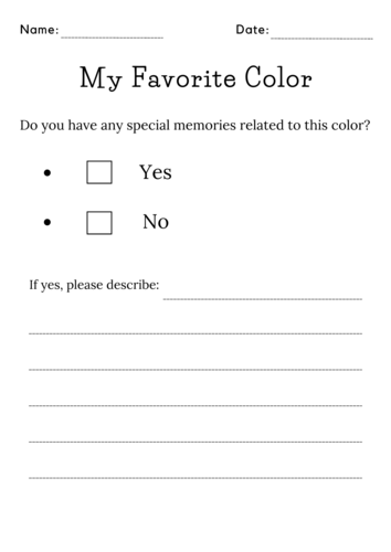 Printable my favorite color worksheet for kindergarten | Teaching Resources