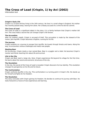 The Cross of Lead (Crispin, 1) by Avi (2002) | Teaching Resources