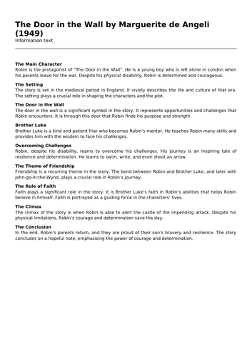 The Door in the Wall by Marguerite de Angeli (1949) | Teaching Resources