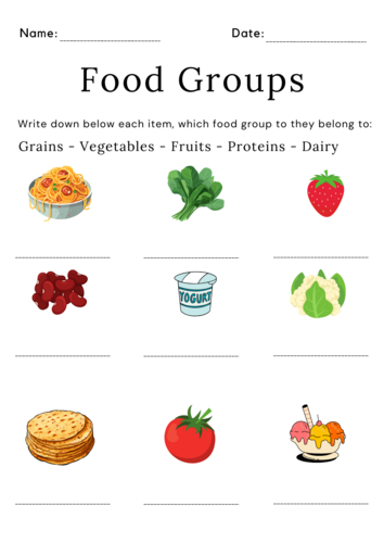 printable food groups matching food worksheet for kindergarten ...