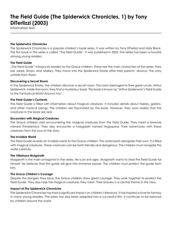 The Field Guide (The Spiderwick Chronicles, 1) by Tony DiTerlizzi (2003 ...