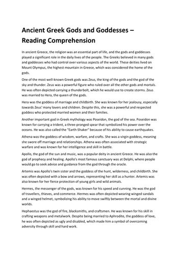 Ancient Greek Gods and Goddesses – Reading Comprehension | Teaching ...