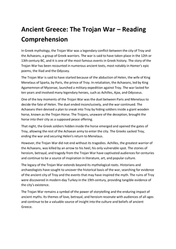 Ancient Greece: The Trojan War – Reading Comprehension | Teaching Resources
