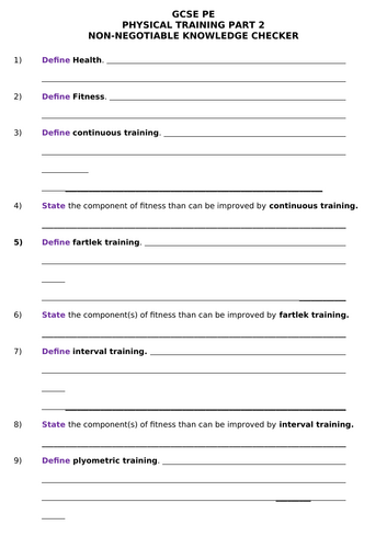 AQA GCSE PE Paper 1 Knowledge Checkers | Teaching Resources