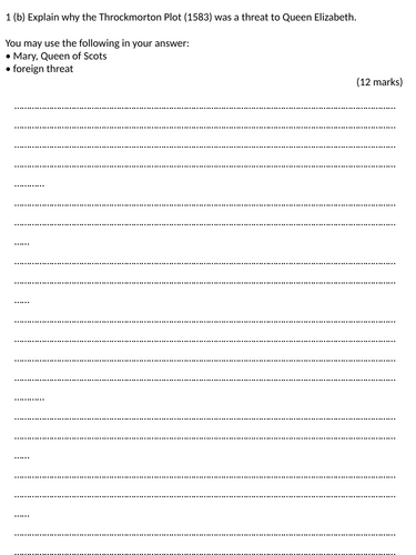 Edexcel History Exam Questions - Paper 2 Elizabethan England | Teaching ...