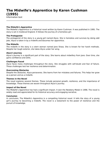 The Midwife's Apprentice by Karen Cushman (1995) | Teaching Resources