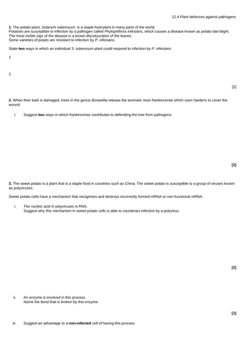 OCR Biology A- 12.4 Plant Defences Against Pathogens | Teaching Resources