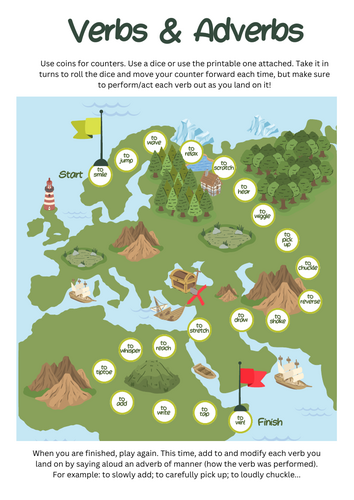Verbs and Adverbs Board Game KS2 SATs GCSEs 11plus Grammar English ...