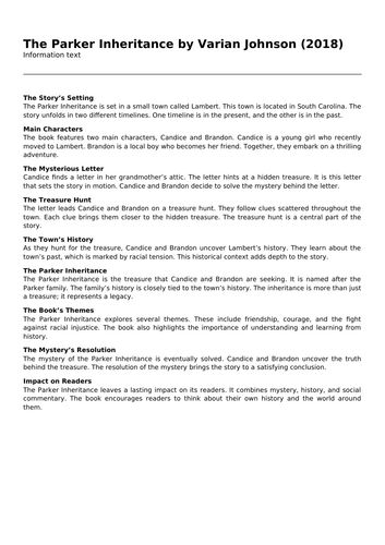 The Parker Inheritance by Varian Johnson (2018) | Teaching Resources