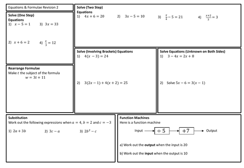 Gcse Foundation Maths Revision Sheet Equations And Formulae