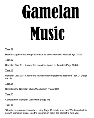 Gamelan Music (Cover Work Booklet) | Teaching Resources