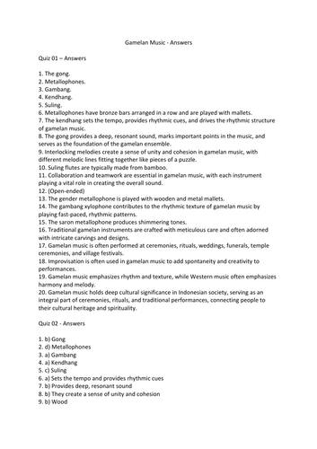 Gamelan Music (Cover Work Booklet) | Teaching Resources