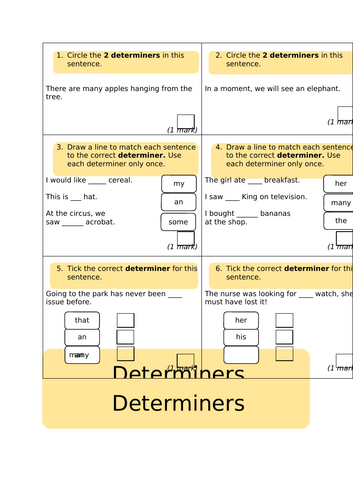 Determiners Practice Questions- Year 6 SATs | Teaching Resources