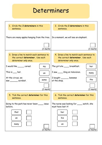 Determiners Practice Questions- Year 6 SATs | Teaching Resources