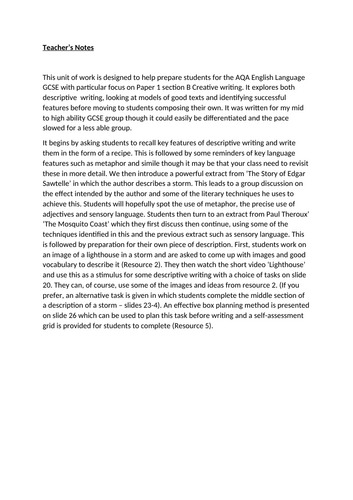AQA GCSE English Paper 1 Question 5 - Descriptive Writing Revision ...