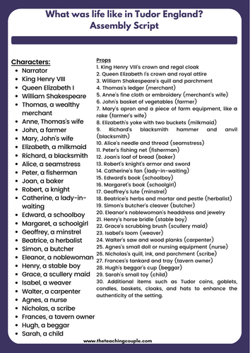 What was life like in Tudor England? Class Assembly Script | Teaching ...