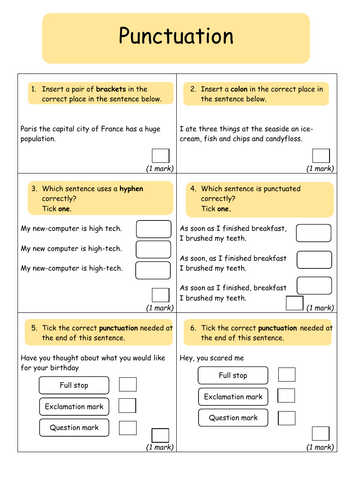 Punctuation Practice Questions - Year 6 SATs | Teaching Resources
