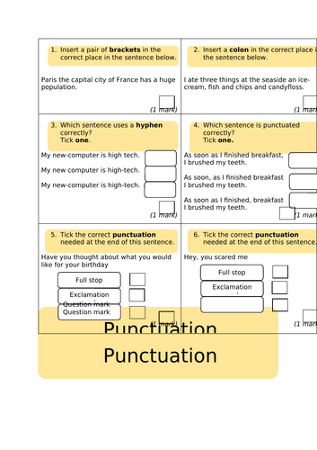 Punctuation Practice Questions - Year 6 SATs | Teaching Resources