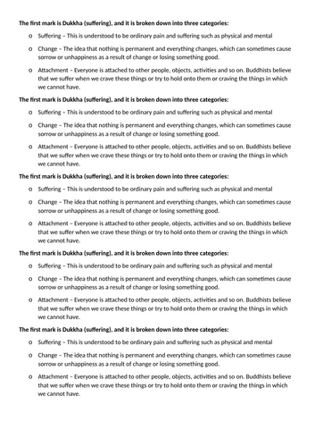 KS3/4 Core Buddhism - Buddhist beliefs (three marks of existence ...
